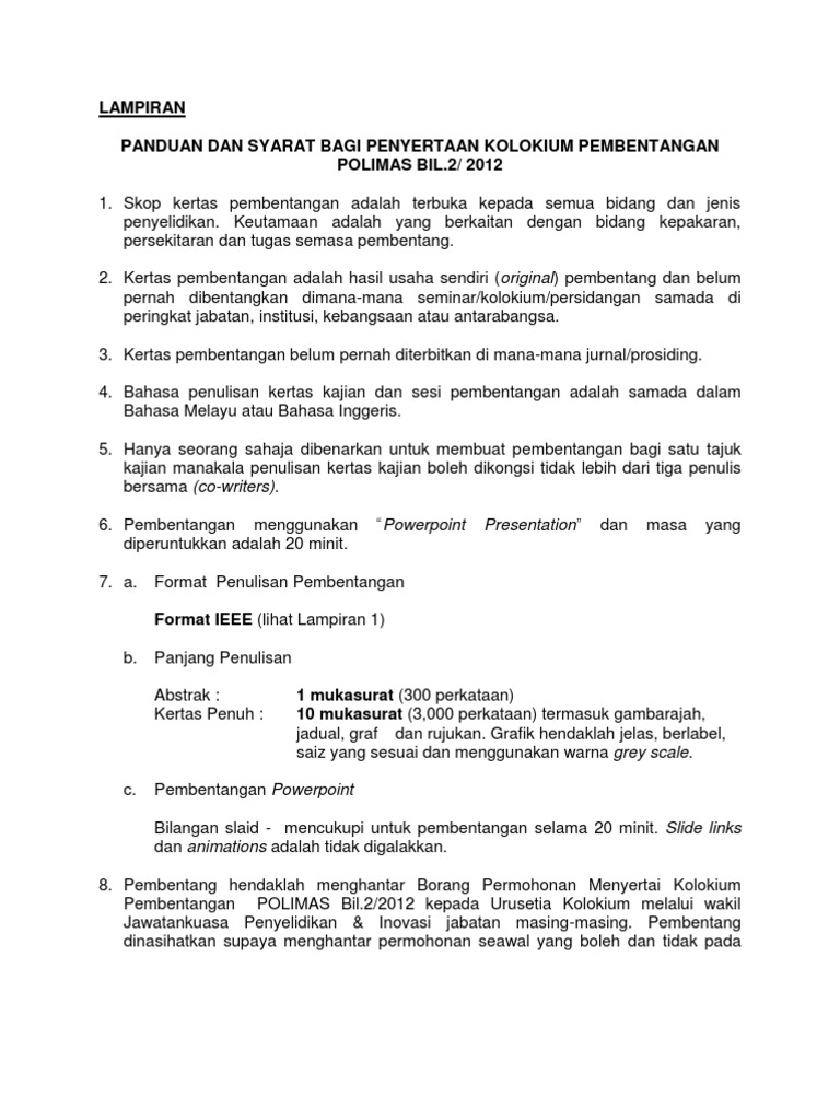 Syarat Dan Format Pembentangan Kolokium 2012 | PDF