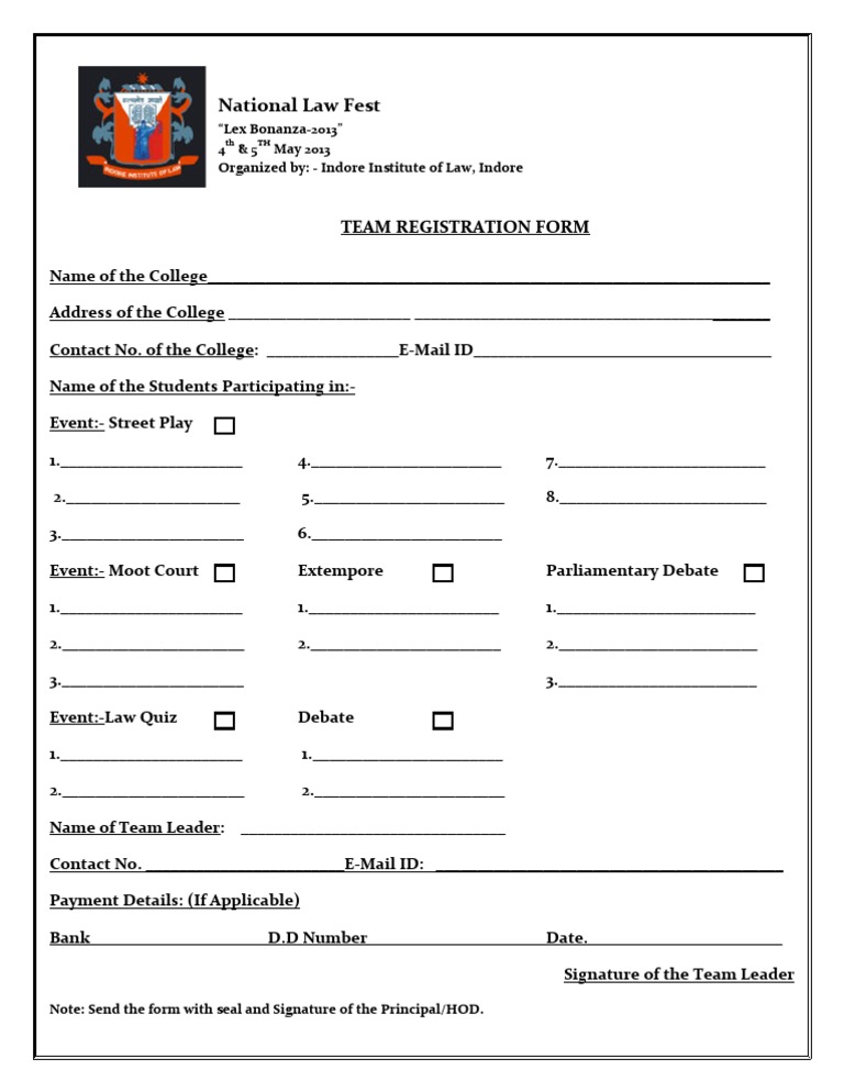 Lex Bonanza 2013 Team Registration Form | PDF | Career & Growth