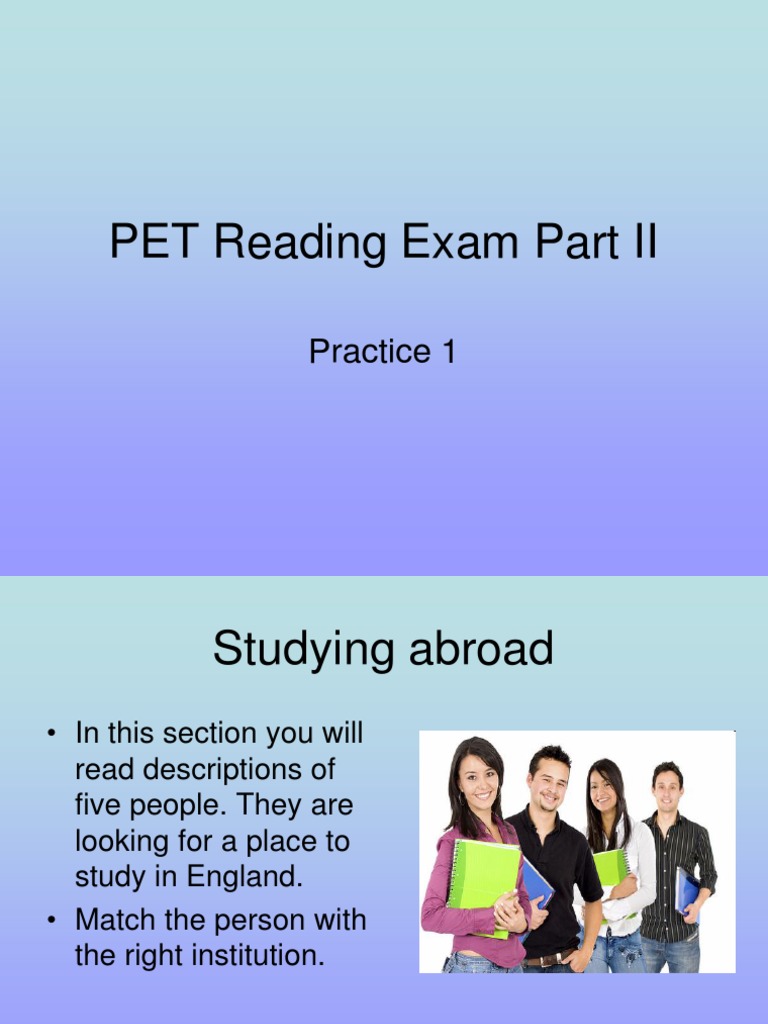 PET Reading Exam Part II: Practice 1 | PDF