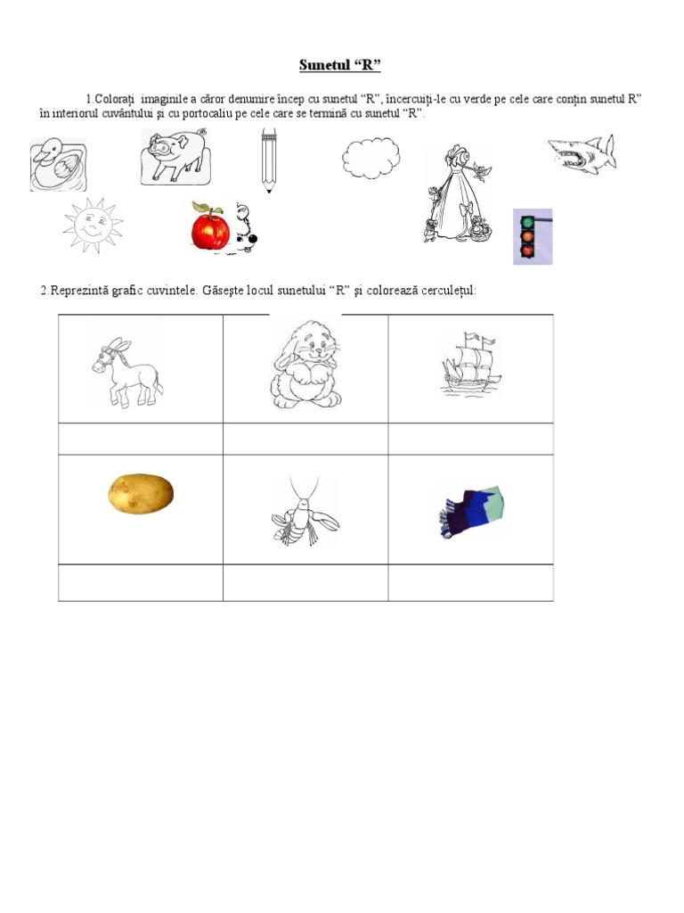 Sunetul r Fisa de Lucru