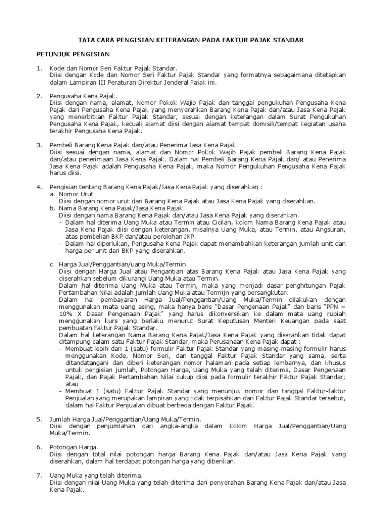 Petunjuk Pengisian Form Faktur Pajak Standar | PDF
