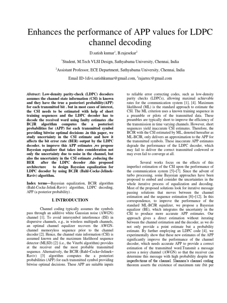 A Bayesian Approach to Enhance the Performance of APP Estimates for ...
