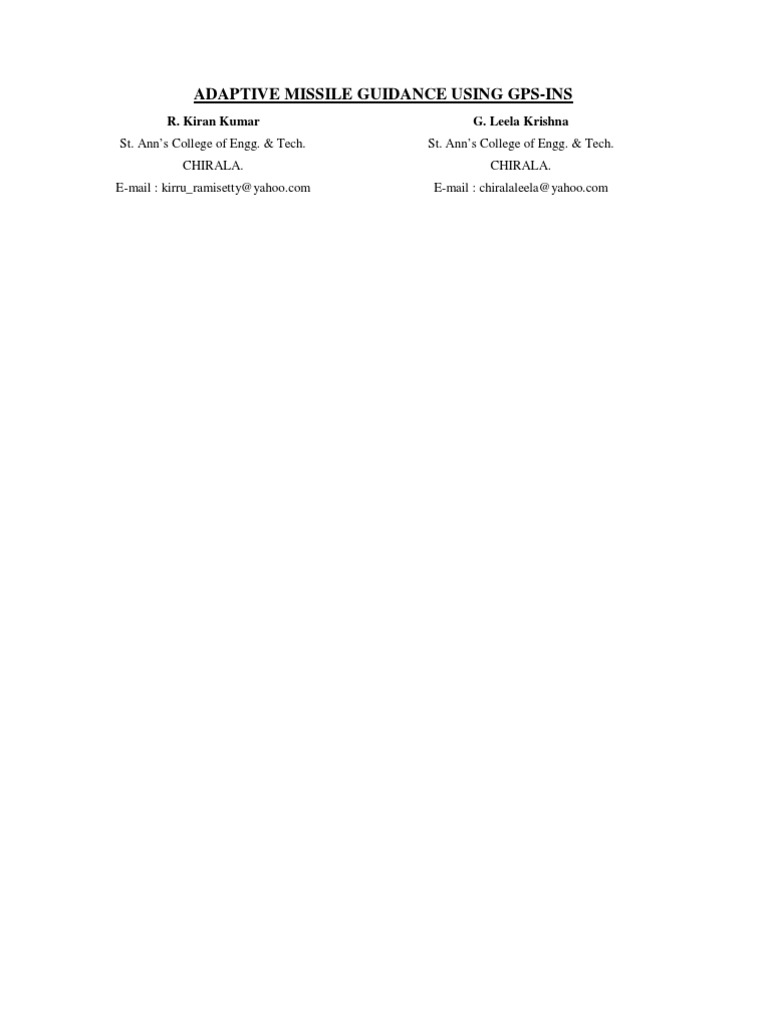 Adaptive Missile Guidance Using Gps-Ins | PDF | Inertial Navigation ...