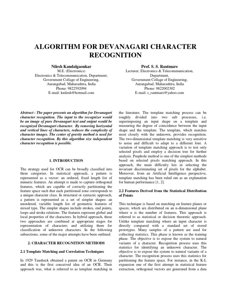 Algorithm For Devanagari Character | PDF | Optical Character Recognition | Artificial Neural Network
