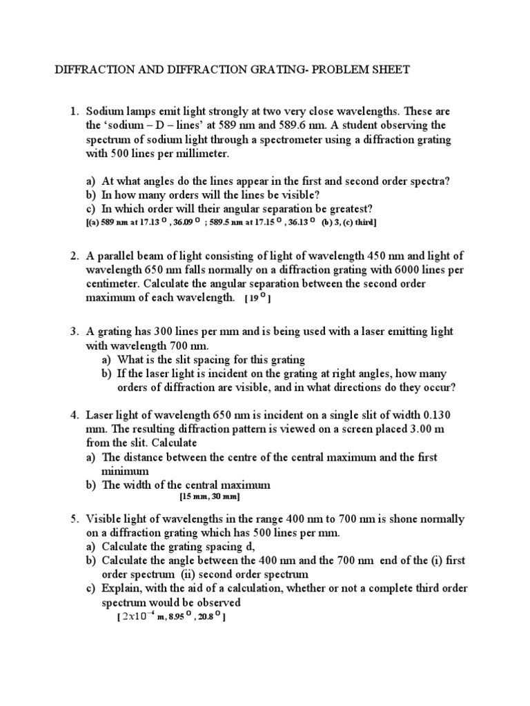 Diffraction and Diffraction Grating | PDF | Diffraction | Wavelength