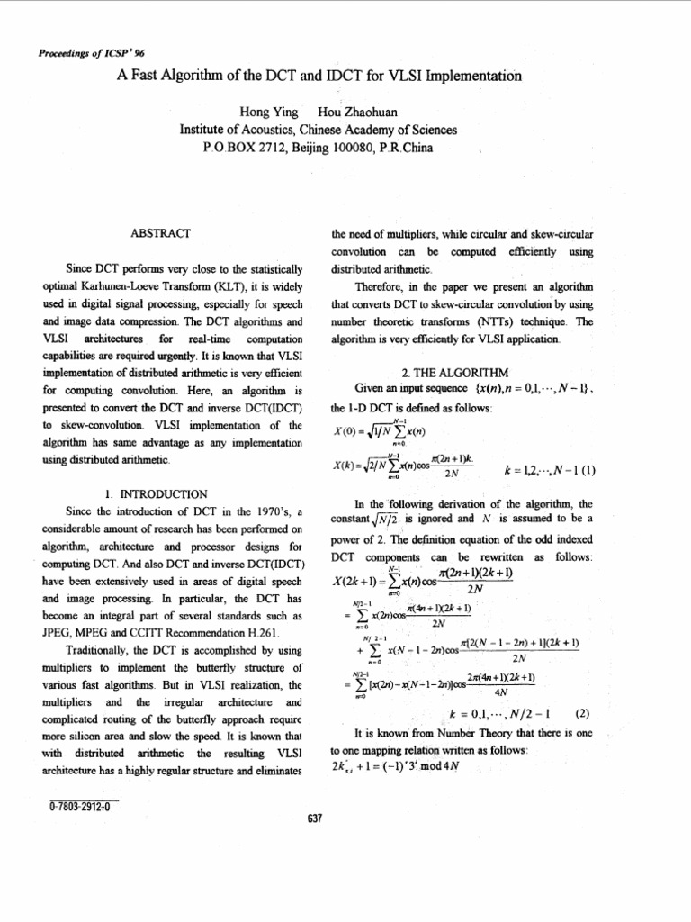 A Fast Algorithm of The DCT and IDCT For VLSI Implementation | PDF ... A Fast Algorithm of The DCT and IDCT For VLSI Implementation | PDF ...