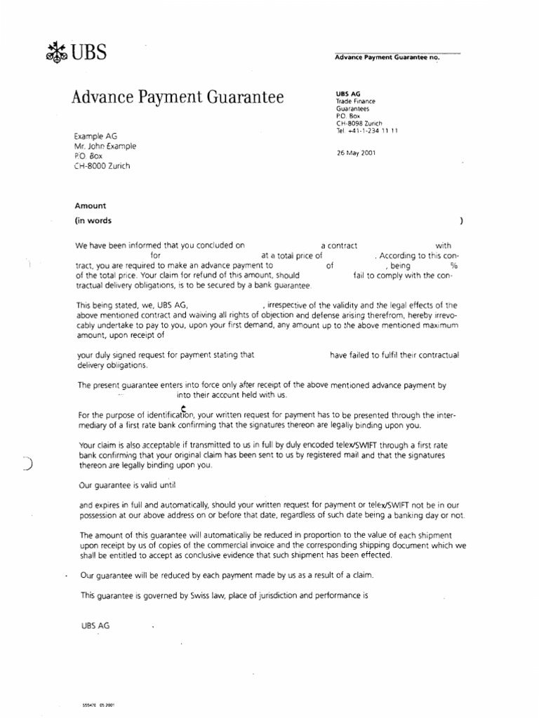 Advance Payment Guarantee - UBS | PDF