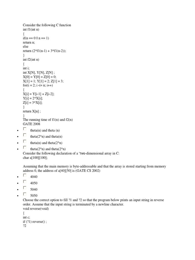 C Questions For Gate Aspirants Pdf C Programming Language Integer Computer Science