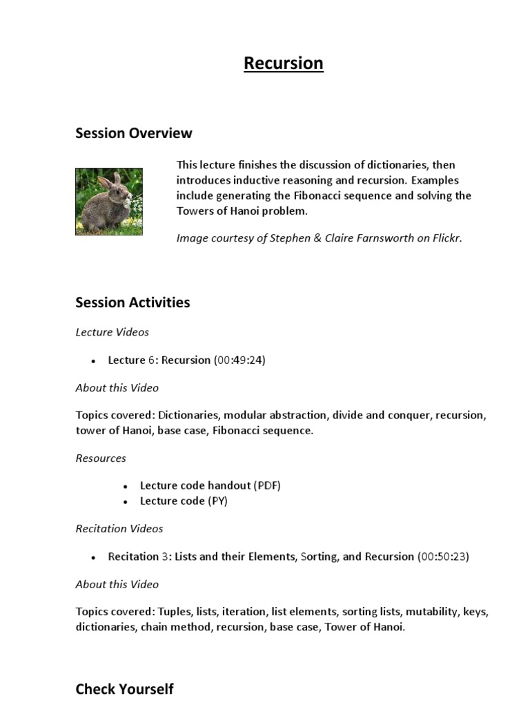 Recursion: Session Overview | PDF | Recursion | Algorithms And Data Structures
