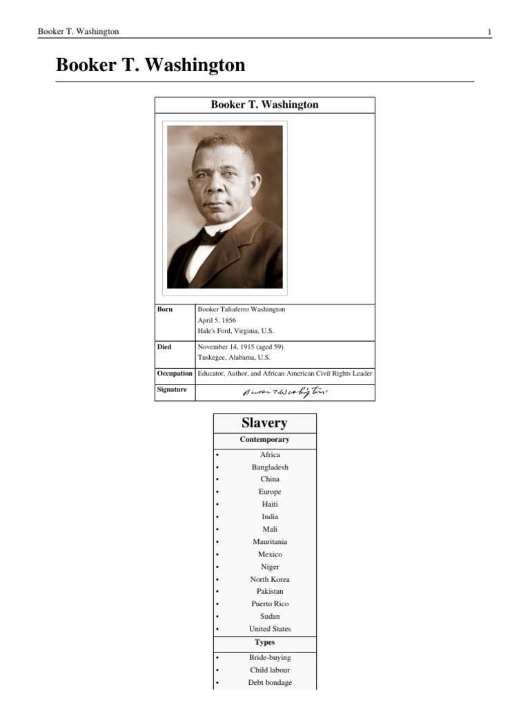 Booker T. Washington | PDF | The United States | Slavery