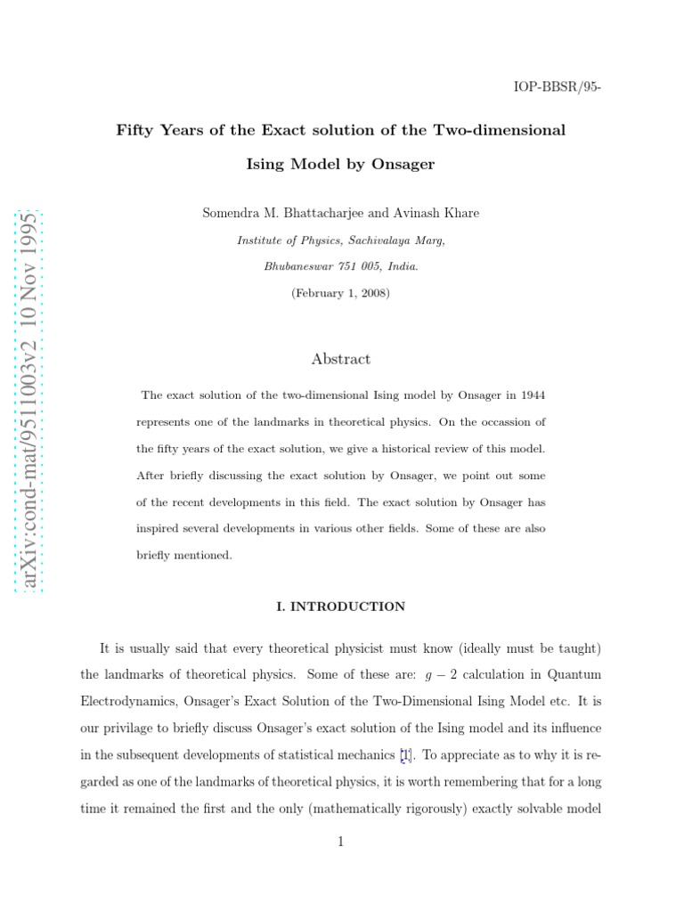 Fifty Years of The Exact Solution of The Two-Dimensional Ising Model by Onsager | PDF | Phase ...