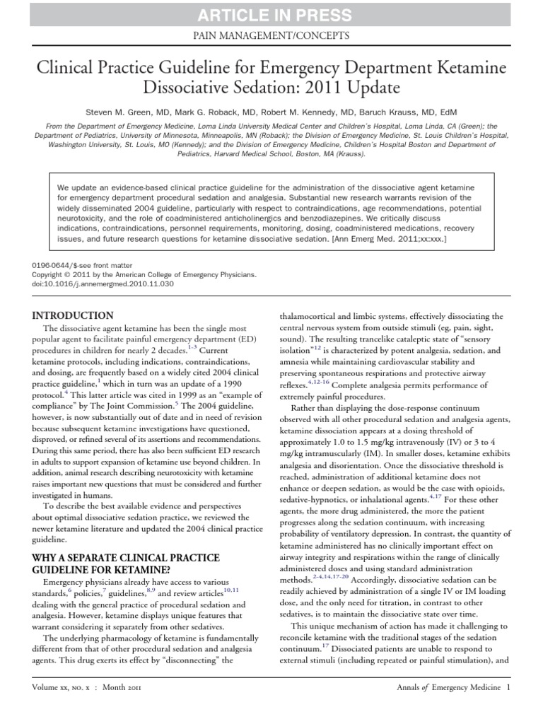 ACEP Ketamine Guideline 2011 | PDF | Anesthesia | Midazolam