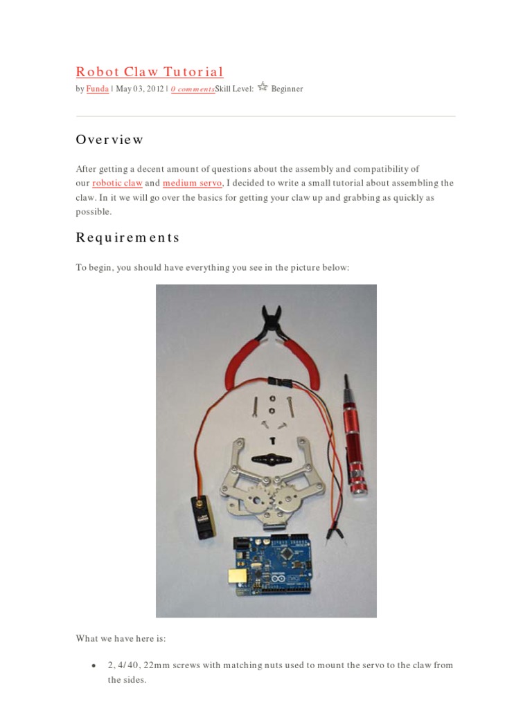 Robot Claw Tutorial: Robotic Claw Medium Servo | PDF | Arduino | Screw
