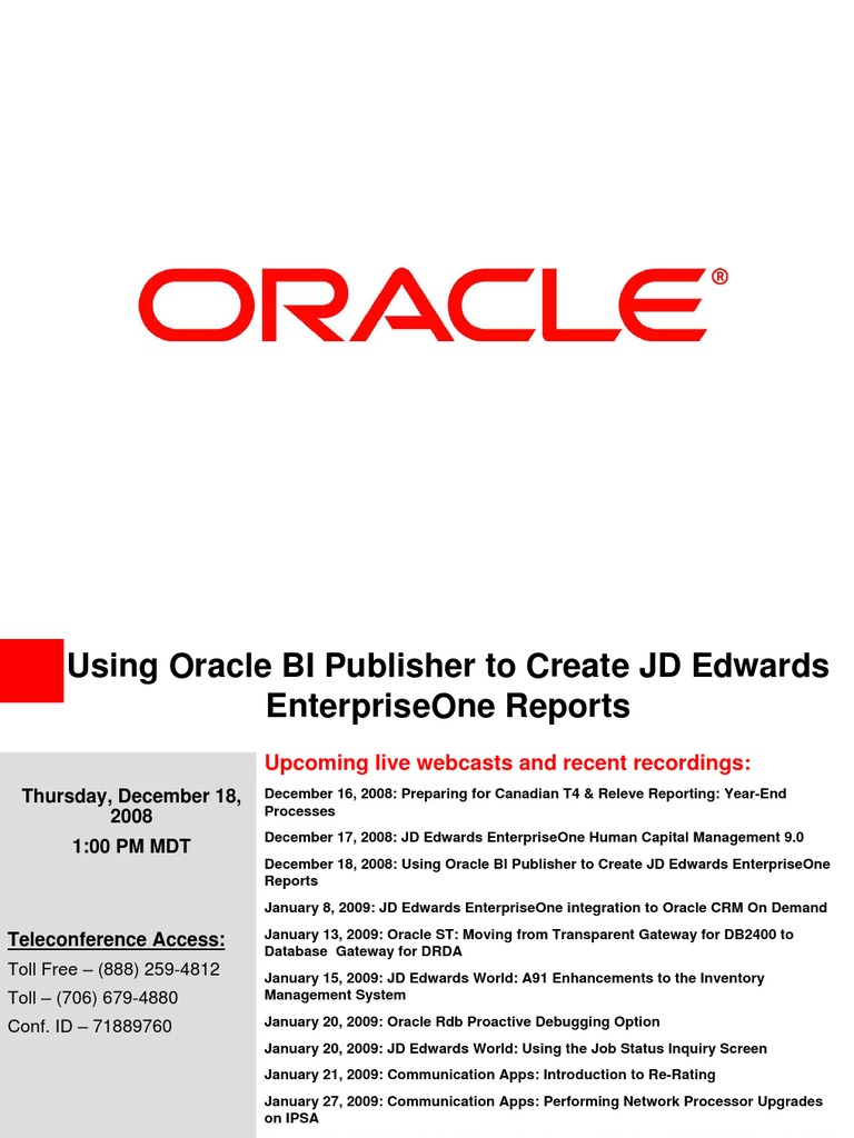 JD Edwards & Oracle BI Webcasts 2008-09 | PDF | Java (Programming Language) | Html