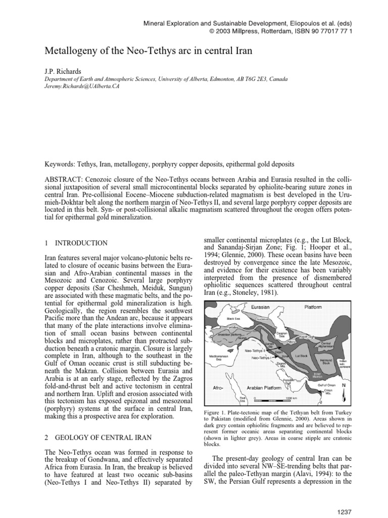 Richards (2003) Metallogeny of The Neo-Tethys Arc in Central Iran PDF ...