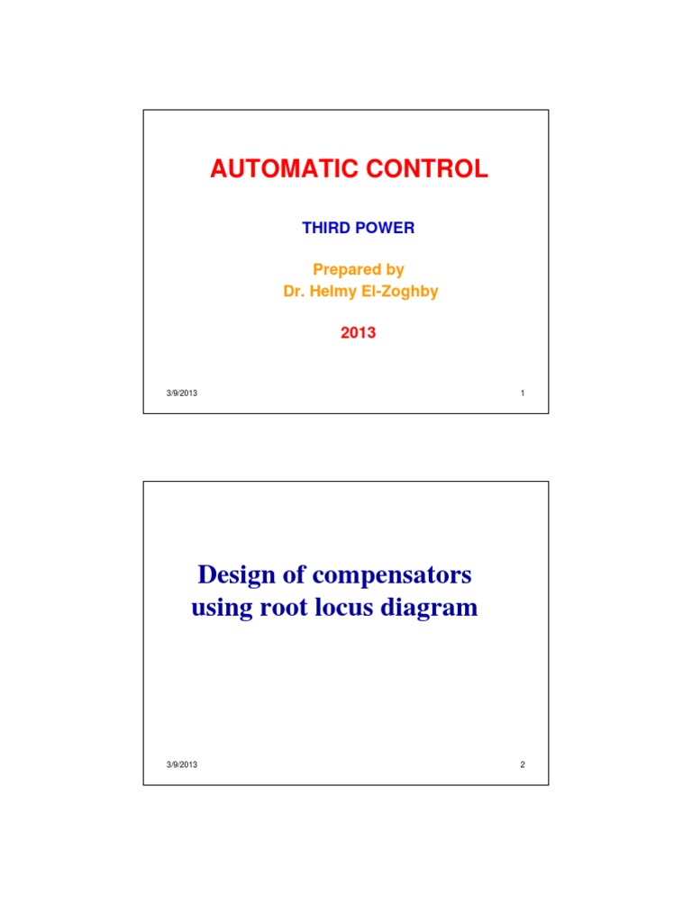 Design Of Compensators Using Root Locus Diagram Pdf Control Theory