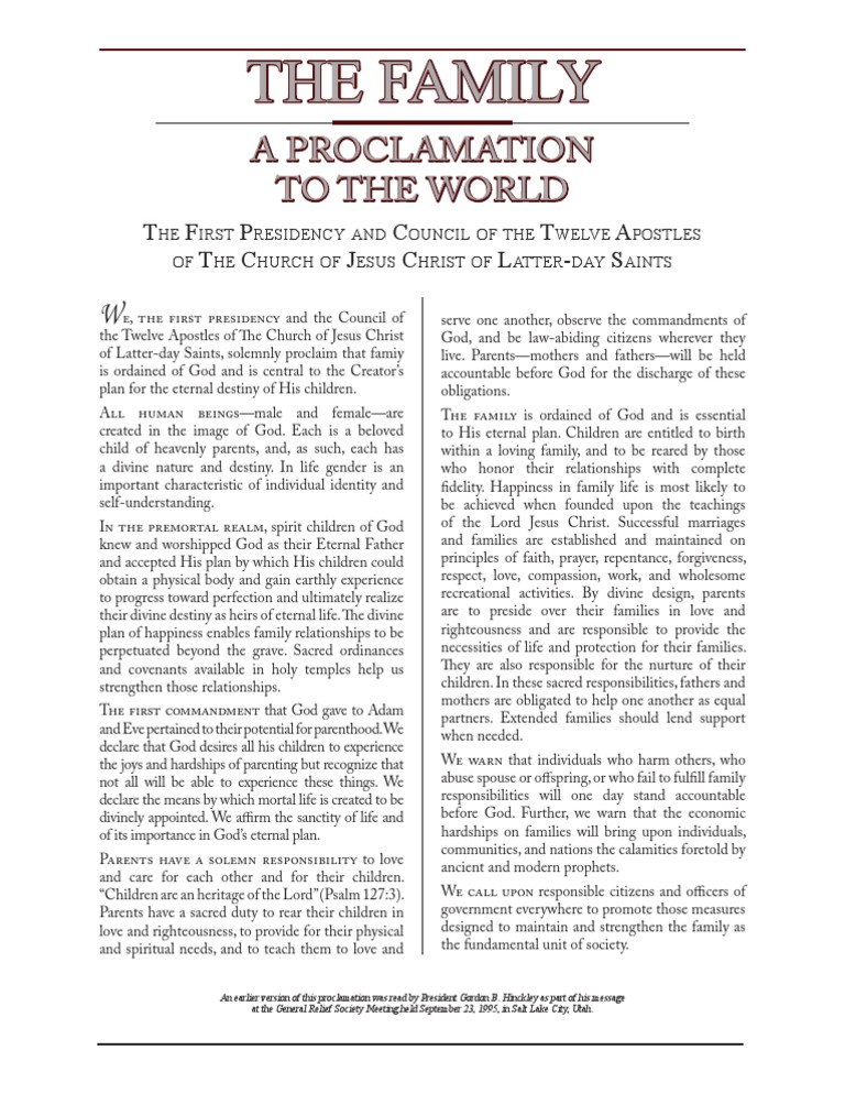 The Family: A Proclamation To The World | PDF | Sacred | God