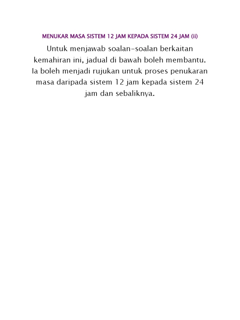 Menukar Masa Sistem 12 Jam Kepada Sistem 24 Jam | PDF