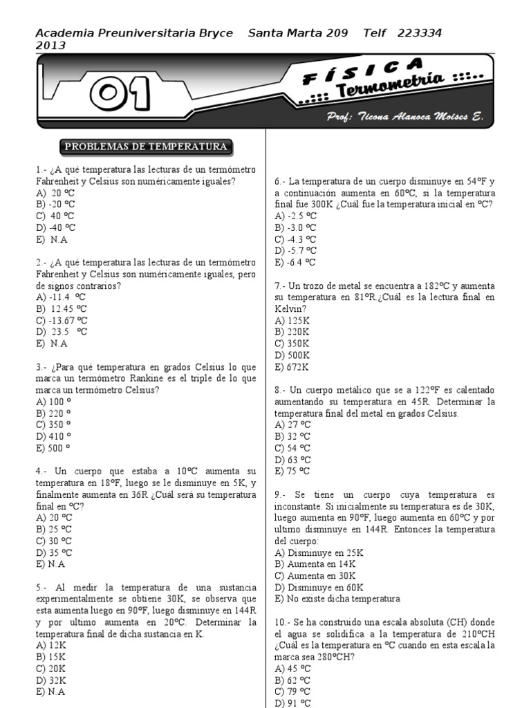 Practica de Temperatura (Bryce Verano 2013) | PDF | Celsius | Fahrenheit