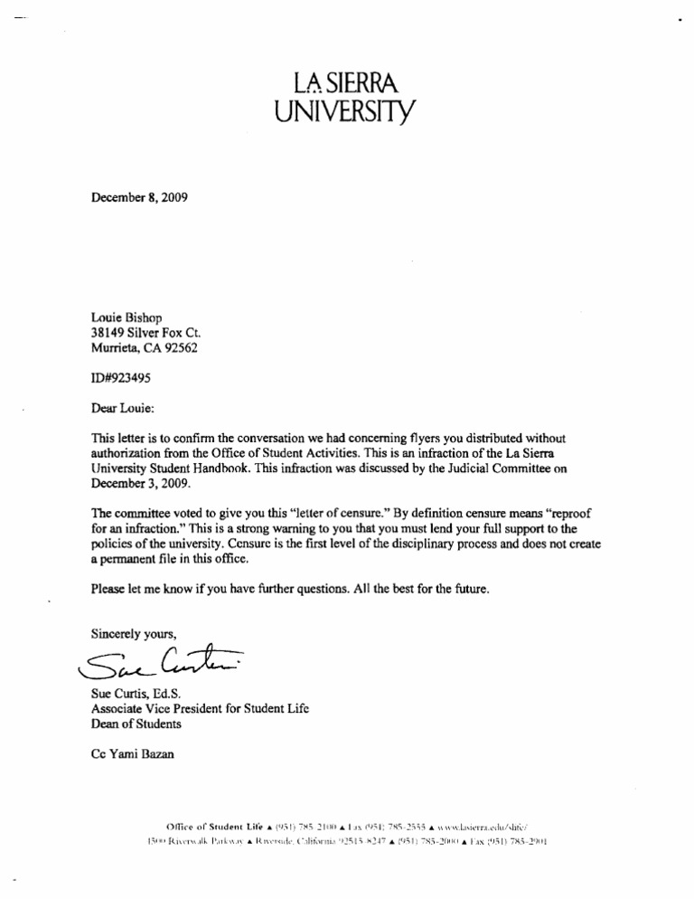 Exhibit 5 Letter of Censure | PDF