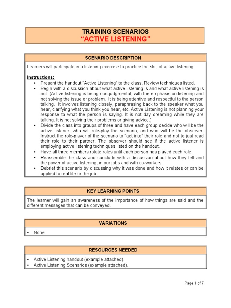 Active Listening Skills Handout