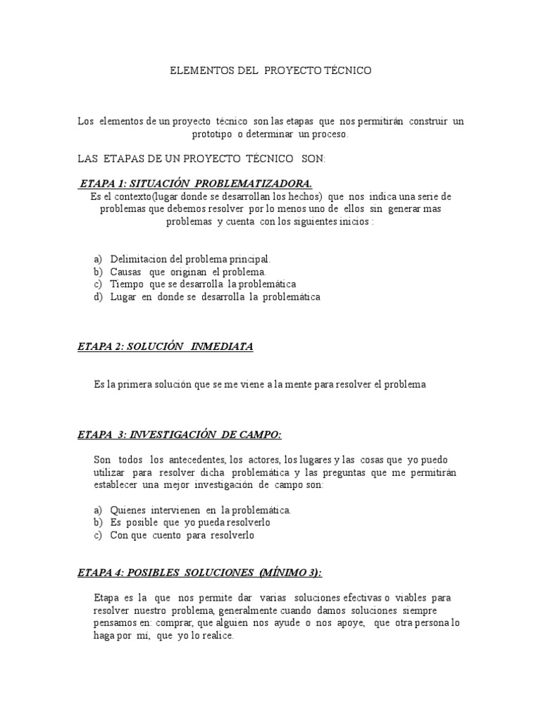 Elementos Del Proyecto Tecnico. | PDF | Herramientas | Presupuesto