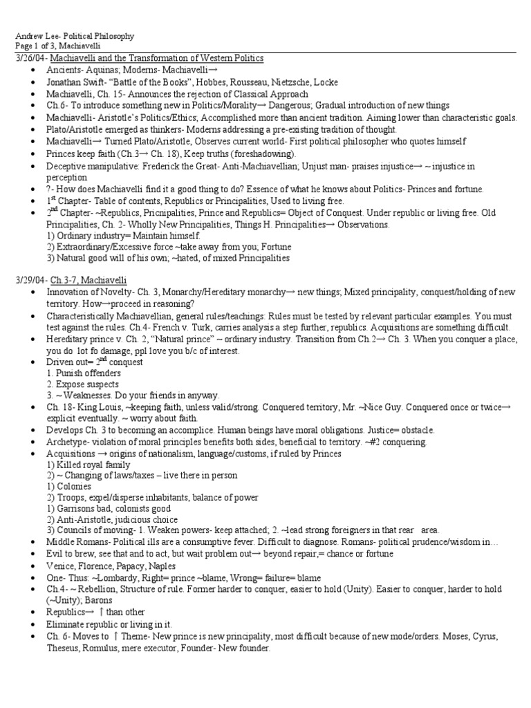 The Prince Lecture Notes PDF | PDF | Niccolò Machiavelli | Social ...