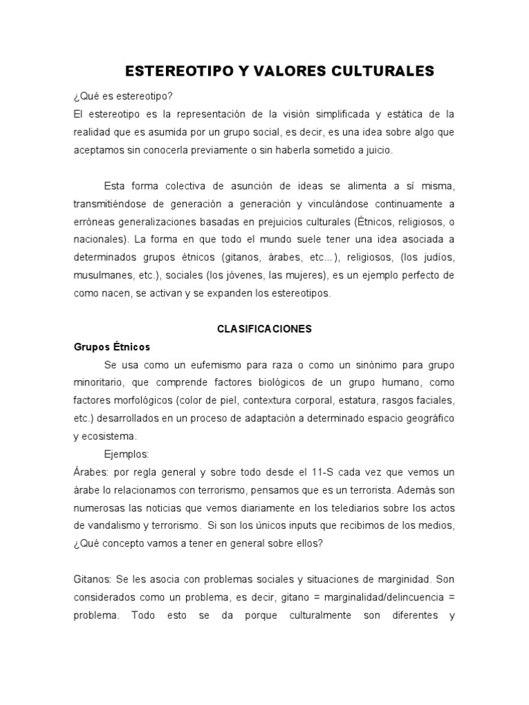 Tema 1. Estereotipos y Valores Culturales | PDF | Hombre | Estereotipos