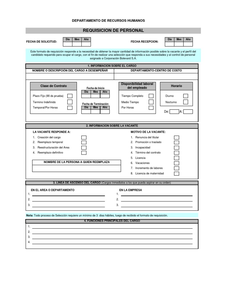 Formulario Requisicion de Personal | Recursos humanos | Business