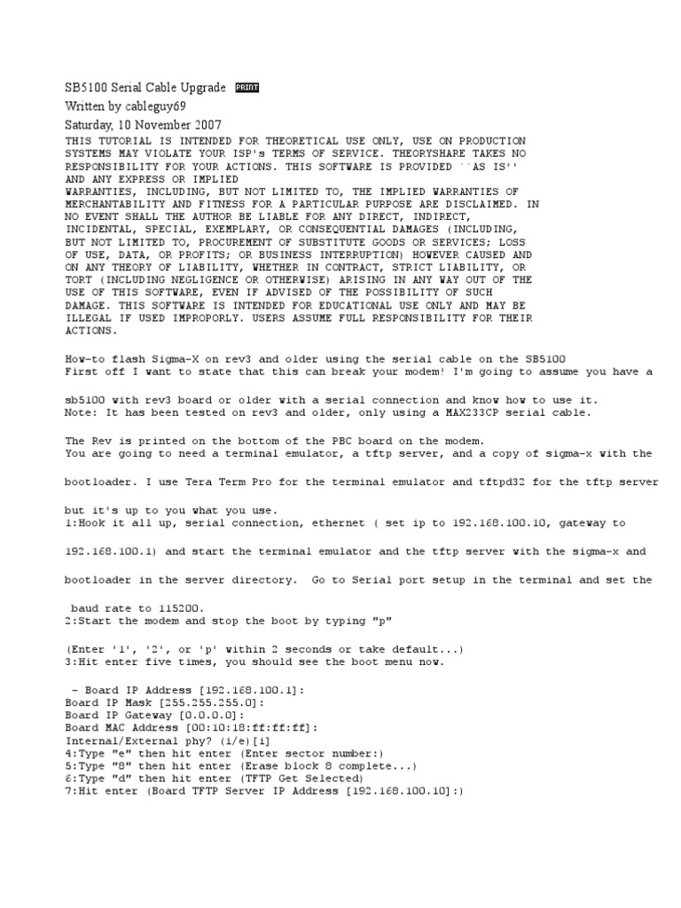 SB5100 Serial Cable Upgrade | PDF | Booting | Flash Memory