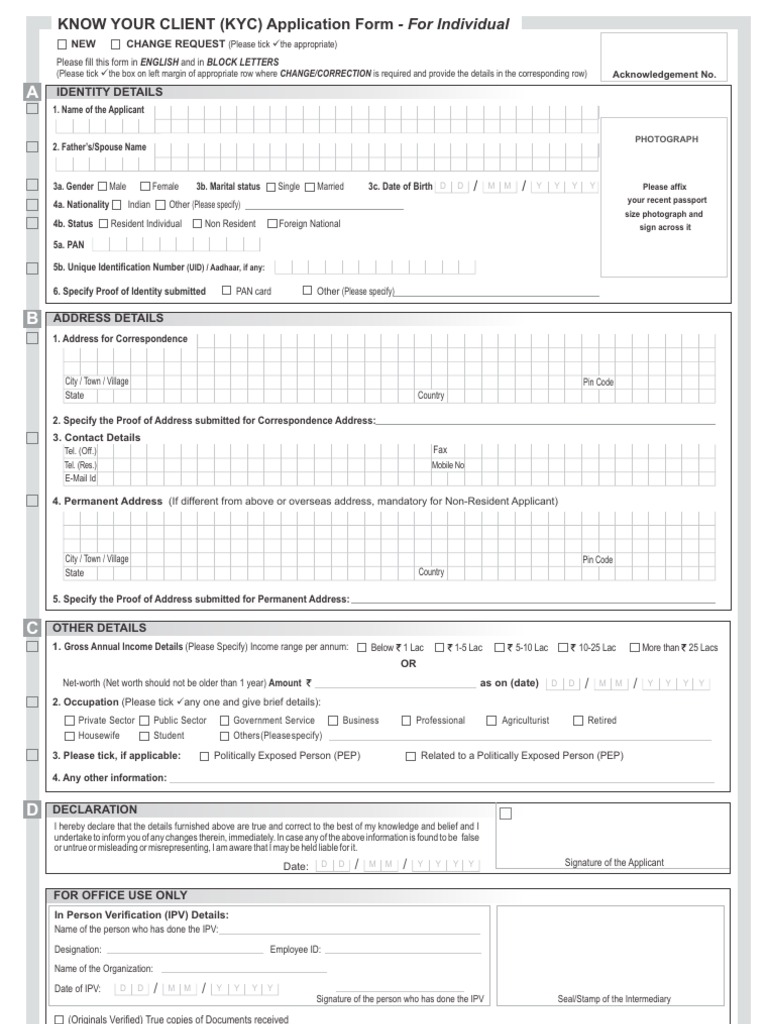 KYC KRA Form for banks | Identity Document | Notary Public