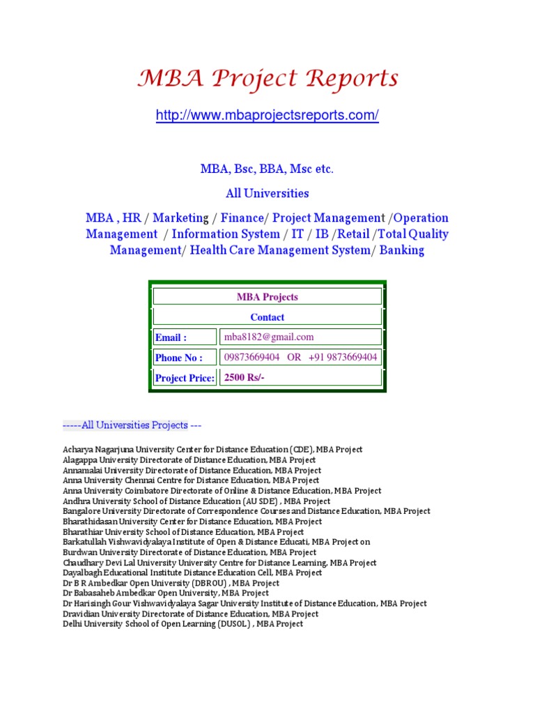 Free MBA Project Reports Download | PDF | Computers