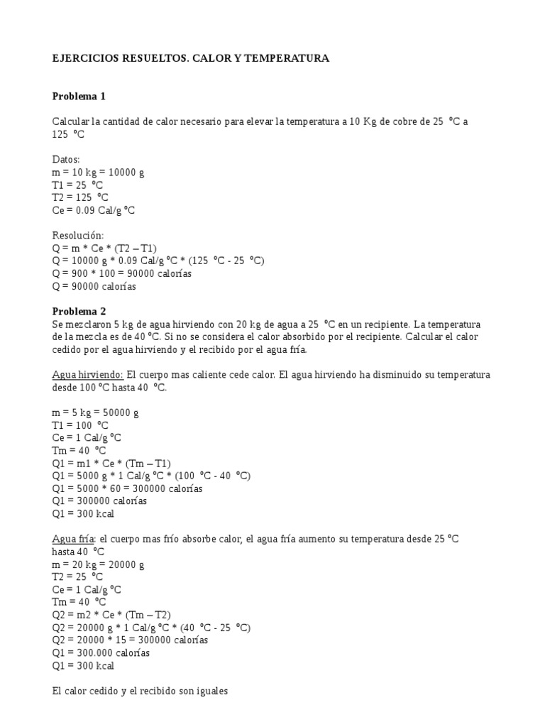 Ejercicios Resueltos Calor y Temperatura | PDF | Convección | Conduccion termica