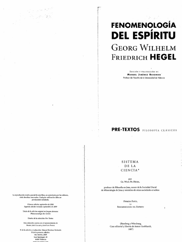 G W F Hegel Fenomenologia Del Espiritu 2009 TRD Manuel Jimenez Redondo ...