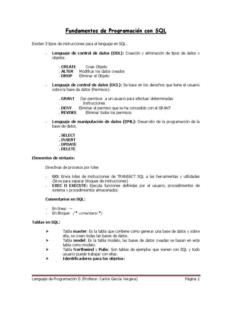 Fundamentos de SQL: Instrucciones y Sintaxis | PDF
