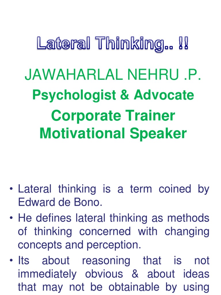 Edward de Bono-Lateral Thinking | PDF | Thought | Cognitive Science