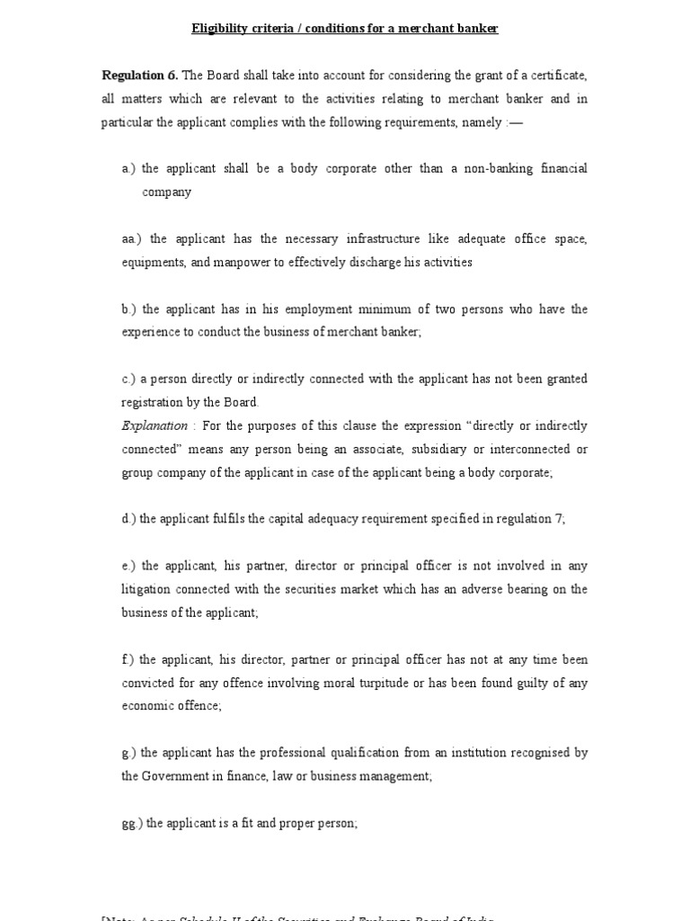 Eligibility Criteria For A Merchant Banker | PDF | Capital Requirement ...