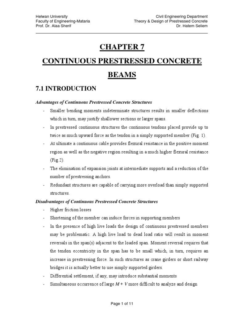 Chapter 7-Continuous Beams | PDF | Prestressed Concrete | Beam (Structure)