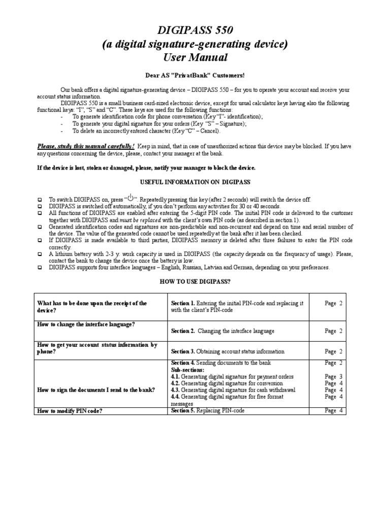 Digipass 550 Eng | PDF | Personal Identification Number | Wire Transfer