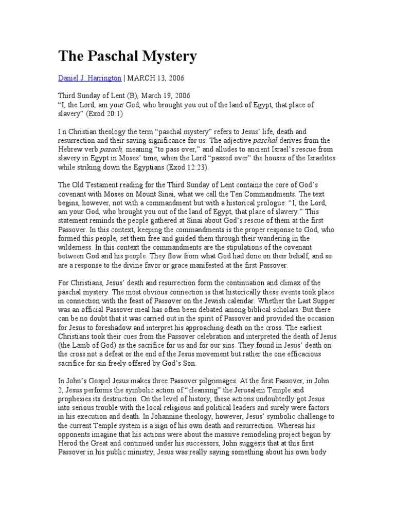 The Paschal Mystery | PDF | Gospel Of John | Passover