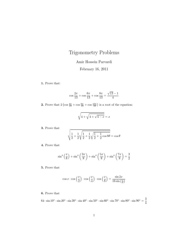 Trigonometry Problems - Olympiad-Amir Hossein Parvardi | PDF