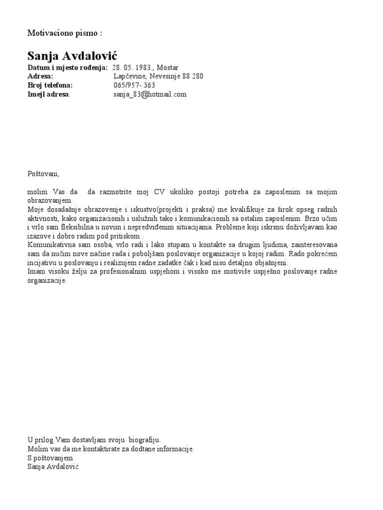 Motivaciono Pismo | PDF