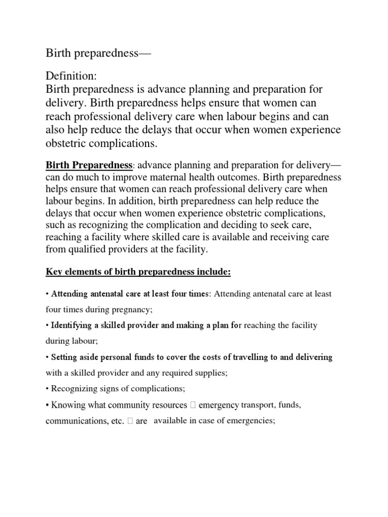 Birth Preparedness | PDF | Pregnancy | Prenatal Development