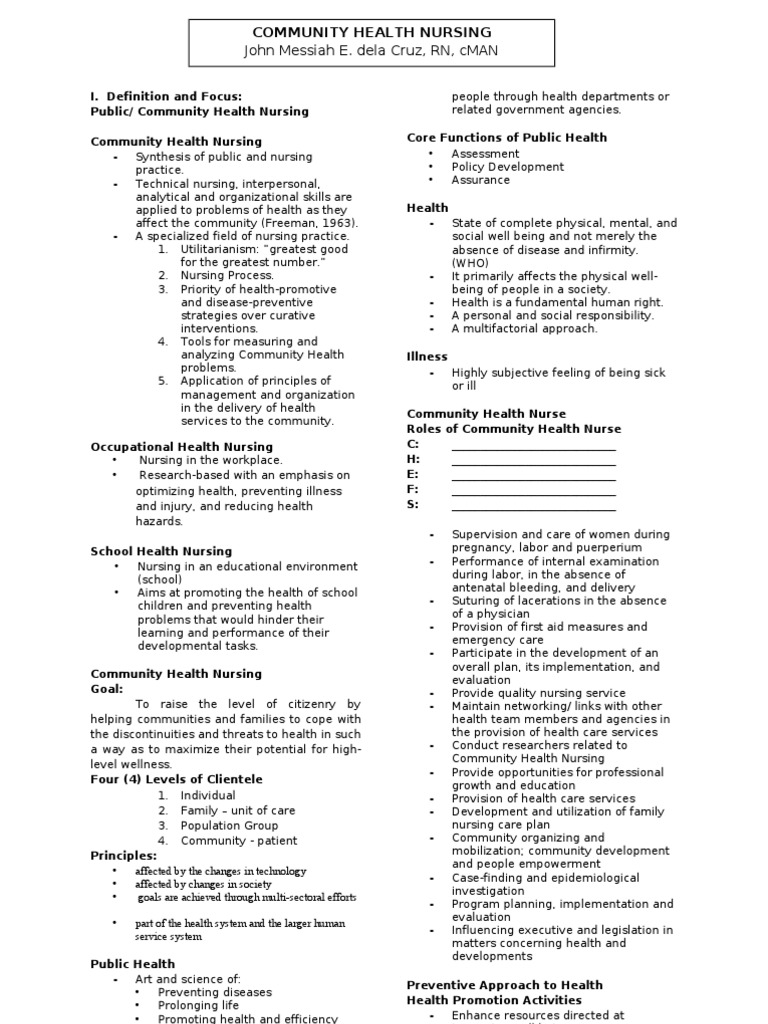 CHN Handouts | PDF | Tuberculosis | Community