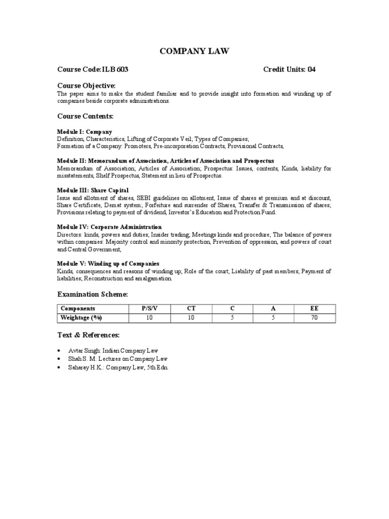 Copany Law 77th Se Course | PDF