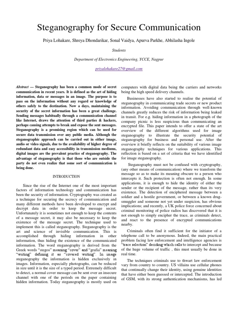 187 - Steganography For Secure Communication | PDF | Telecommunications Engineering | Areas Of ...