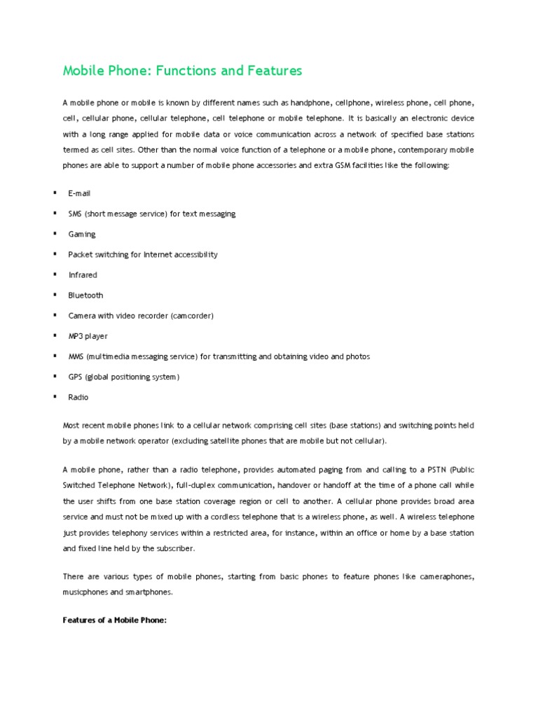 Mobile Phone: Functions and Features | PDF | Mobile Phones | Telephone