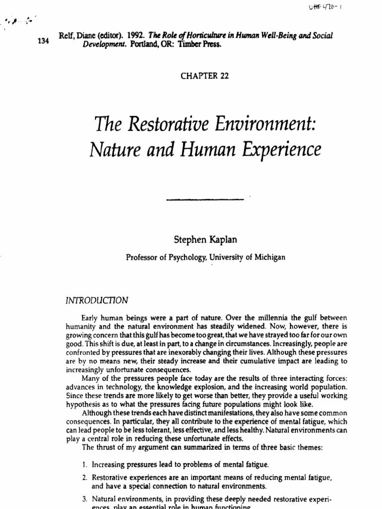 The Restorative Environment: Nature and Human Experience | PDF ...