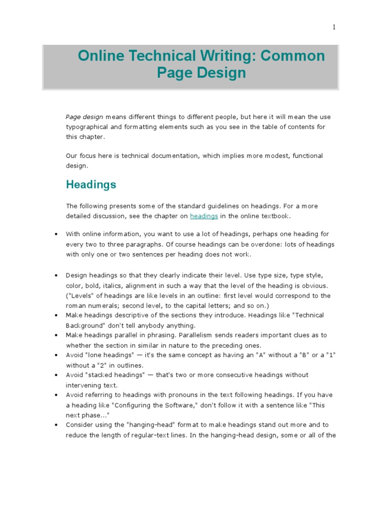 Online Technical Writing: Common Page Design: Headings | PDF ...