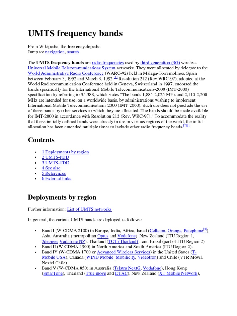 UMTS Frequency Bands | 3 G | Wireless